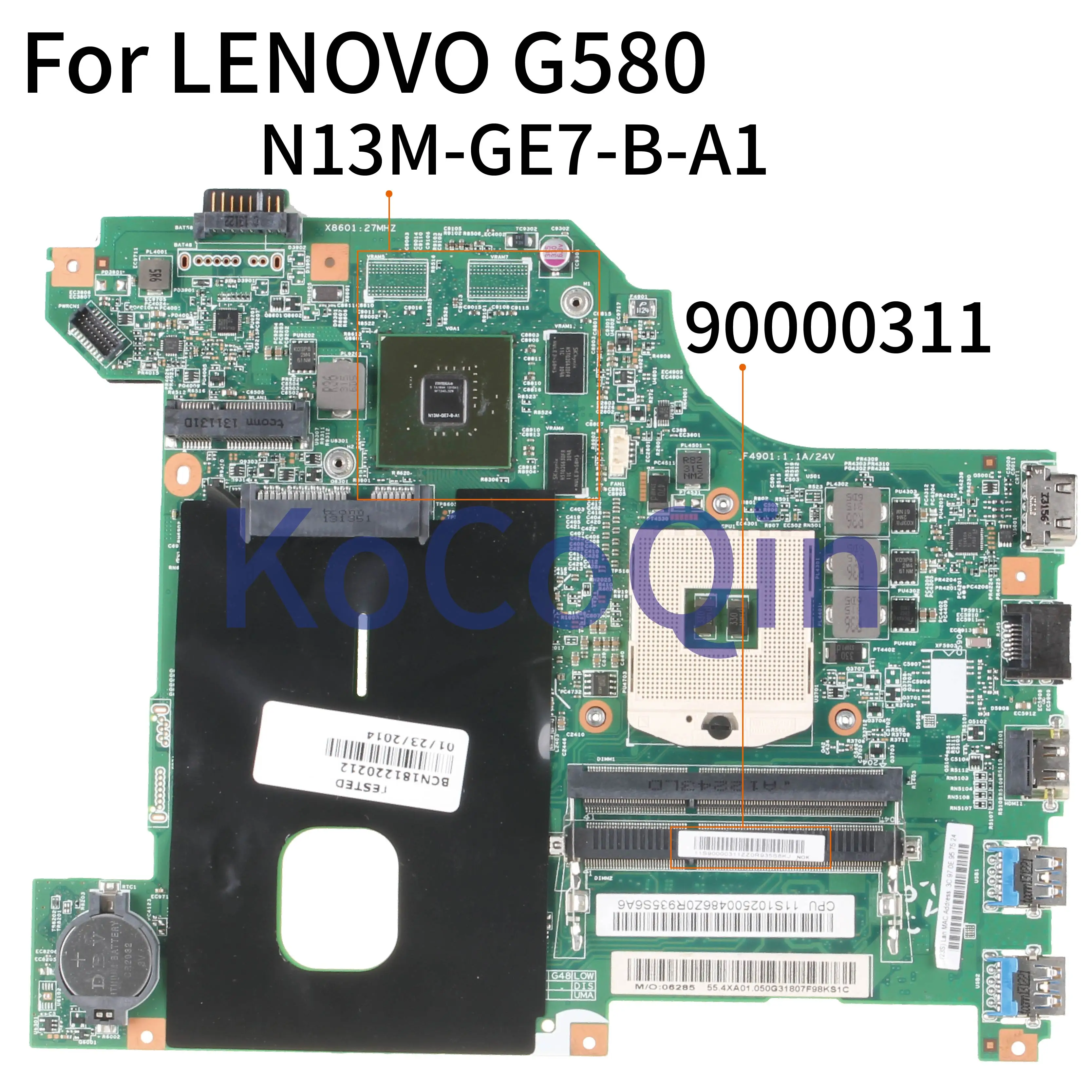 KoCoQin placa base para ordenador portátil, placa base para LENOVO G580 ...
