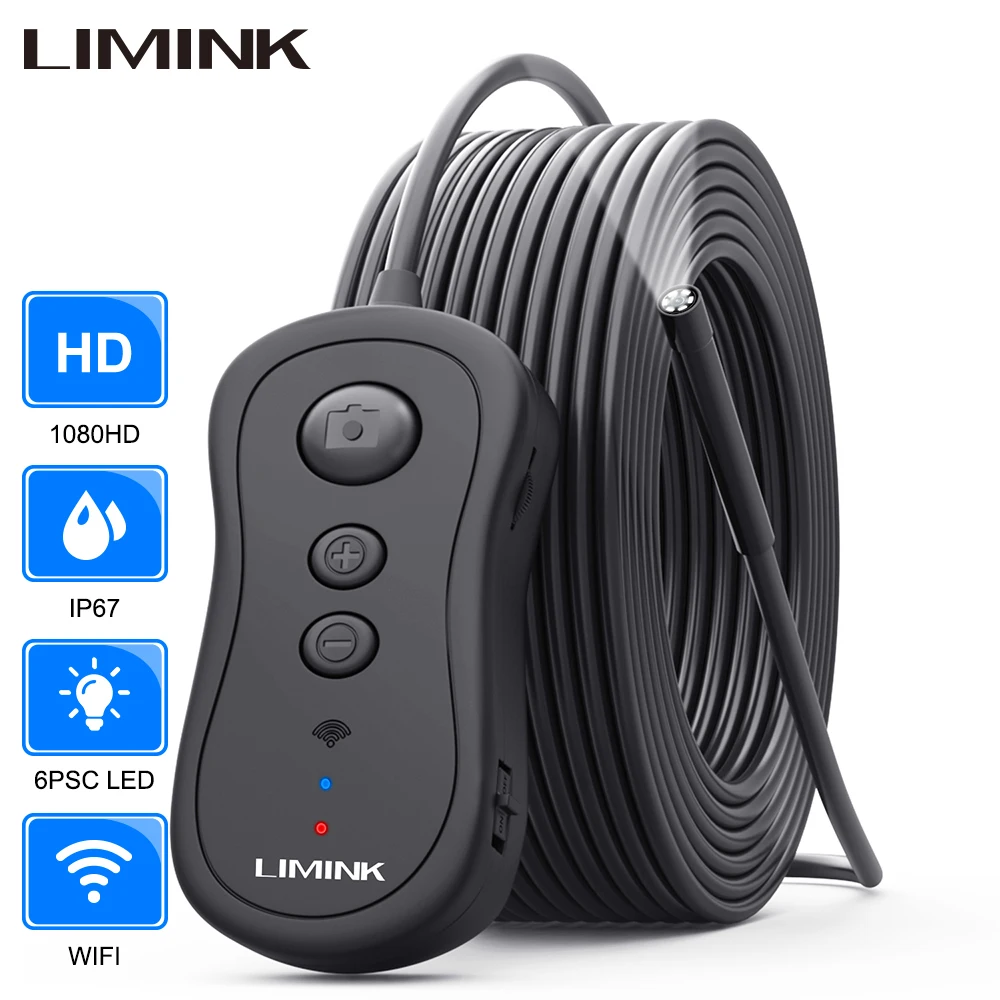 LIMINK WiFi 2.0MP endoscope camera waterproof snake camera with light ...