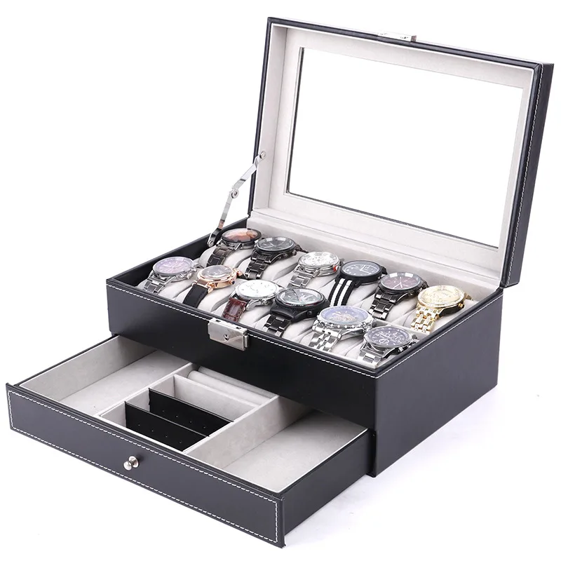 12 Slot PU Leather Watch Storage Boxes, Men & Women Jewelry Display ...