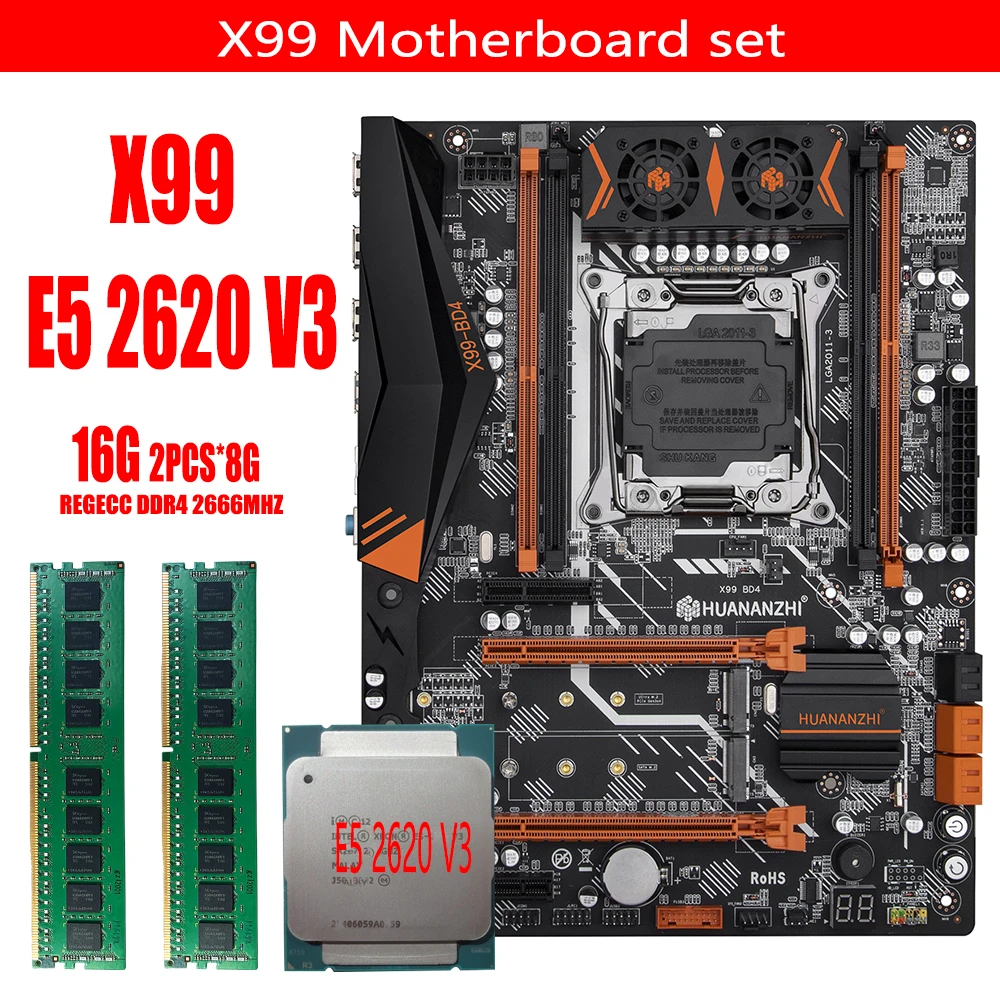 Huananzhi x99 bd4 ddr4 conjunto de placa mãe com xeon e5 2620 v3 LGA2011 3 cpu 2*8gb = 16gb pc4 ...