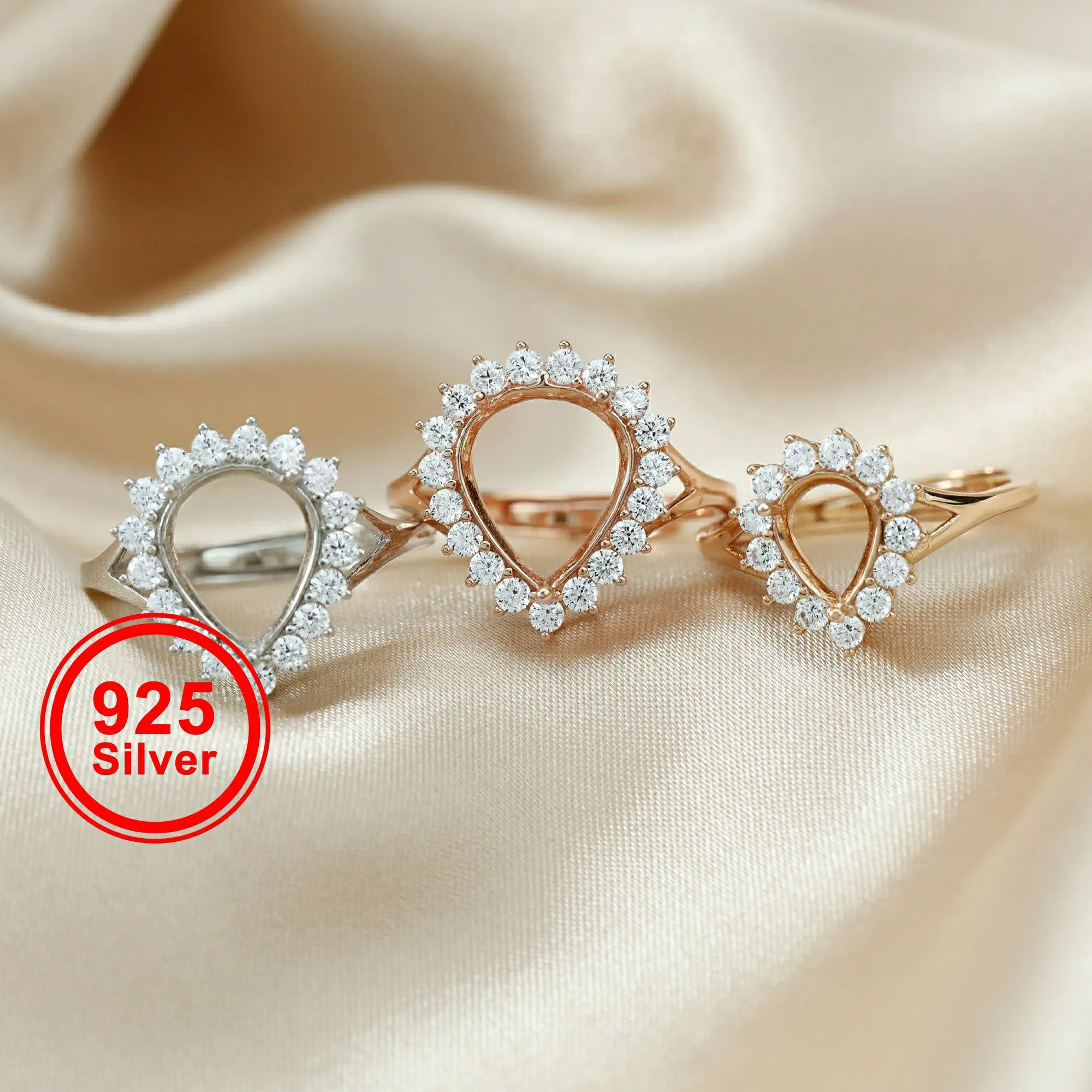 rose-gold-silver-tear-drop-Gems-CZ-stone-prong-setting-925-sterling ...