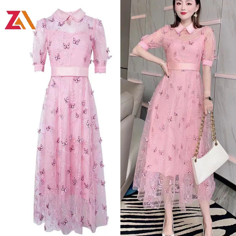 ZALady Vestido Midi largo de manga corta para mujer, traje elegante de ...