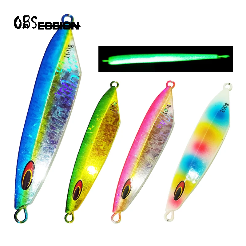 OBSESSION 100g 11cm Slow Fall Metal jig Japan Laser Flat Jigging Lure ...