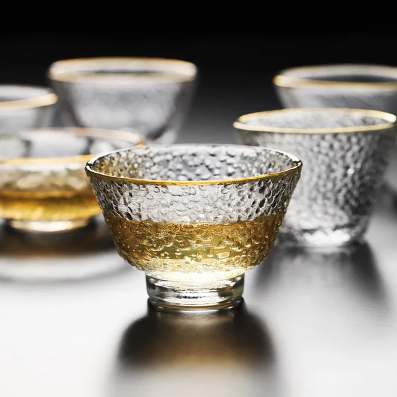 Japanese Style Glass Cups with Glod Rim Small Heat Resisting Kung Fu ...