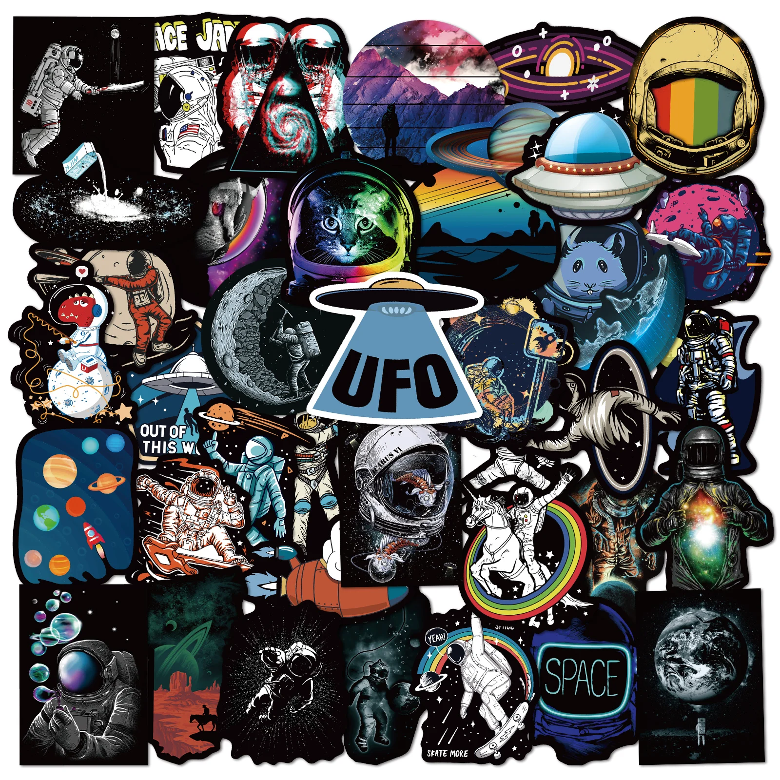 Stickers, Labels & Tags Paper UFO Sticker Decal Outer Space Sticker Decal Water Bottle Sticker ...