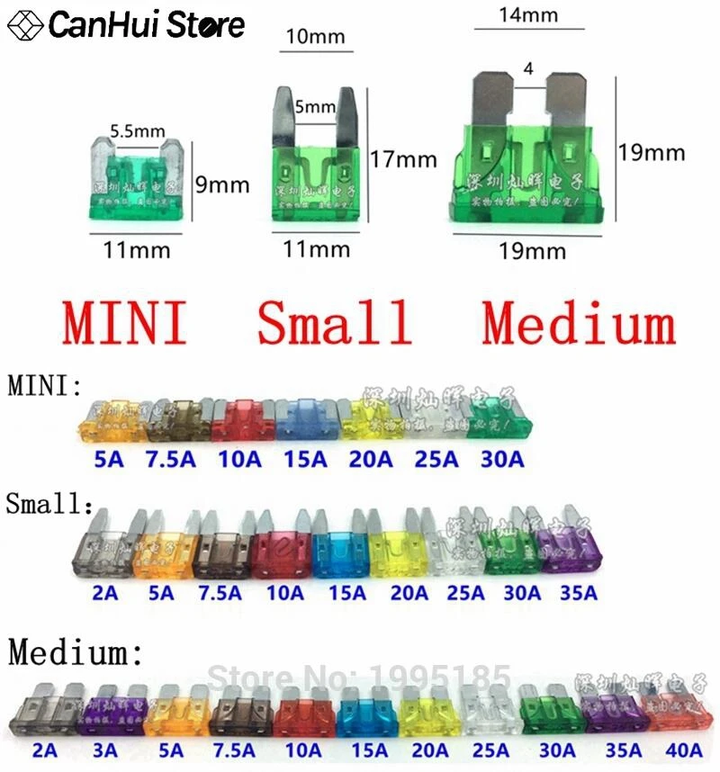 10pcs Fuses Mini Small Medium Car Fuse 1A 2A 3A 5A 7.5A 10A 15A 20A 25A ...