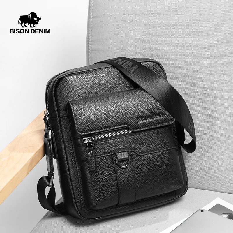 BISON DENIM Genuine Leather Men Bags Ipad Handbags Male Messenger Bag ...