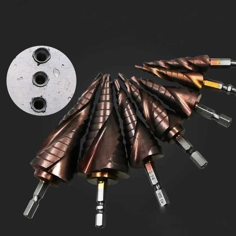 M35 Step Drill Bit Set 3 12 4 12 4 20 4 32mm HSS Cobalt Hex Shank M35 Step Drill Bit Set 3 12 4 12 4 20 4 32mm HSS Cobalt Hex Shank