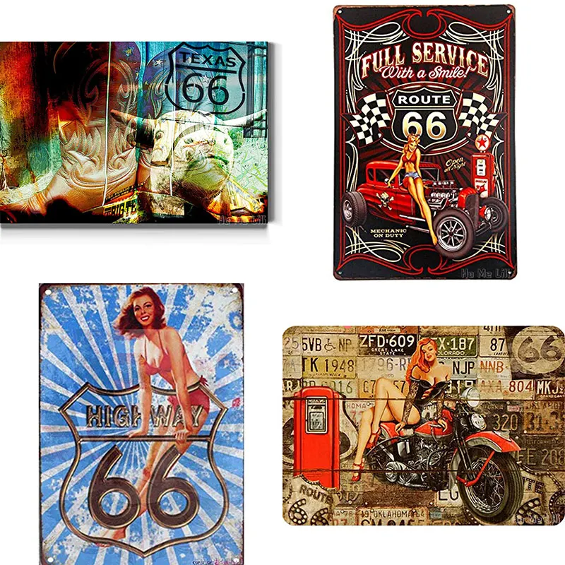 Original Retro Route 66 Design Tin Metal Signs Wall Art Thick Tinplate ...