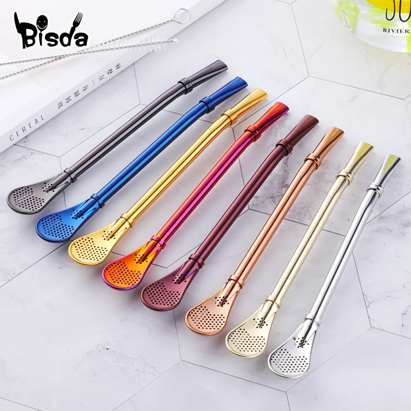 2Pcs Filter Straw Spoon Eco-Friendly Stainless Steel Drinking Straws ...