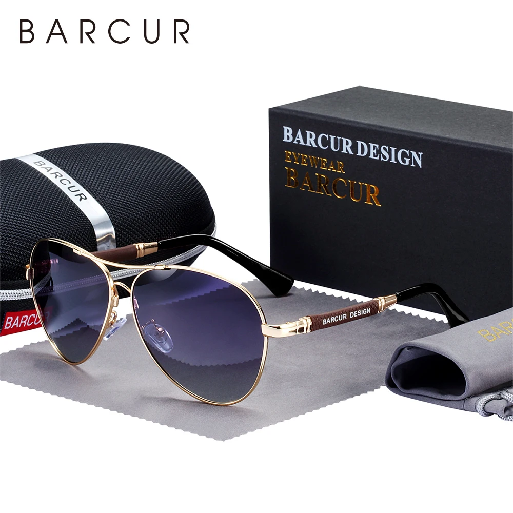 BARCUR Design Titanium Alloy Sunglasses Polarized Men's Sun Glasses Women Pilot Gradient Eyewear ...