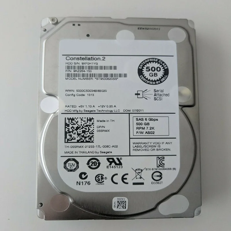 Original HDD For Dell 500GB 2.5" 7.2K SAS 6 Gb/s 64MB For Internal HDD ...
