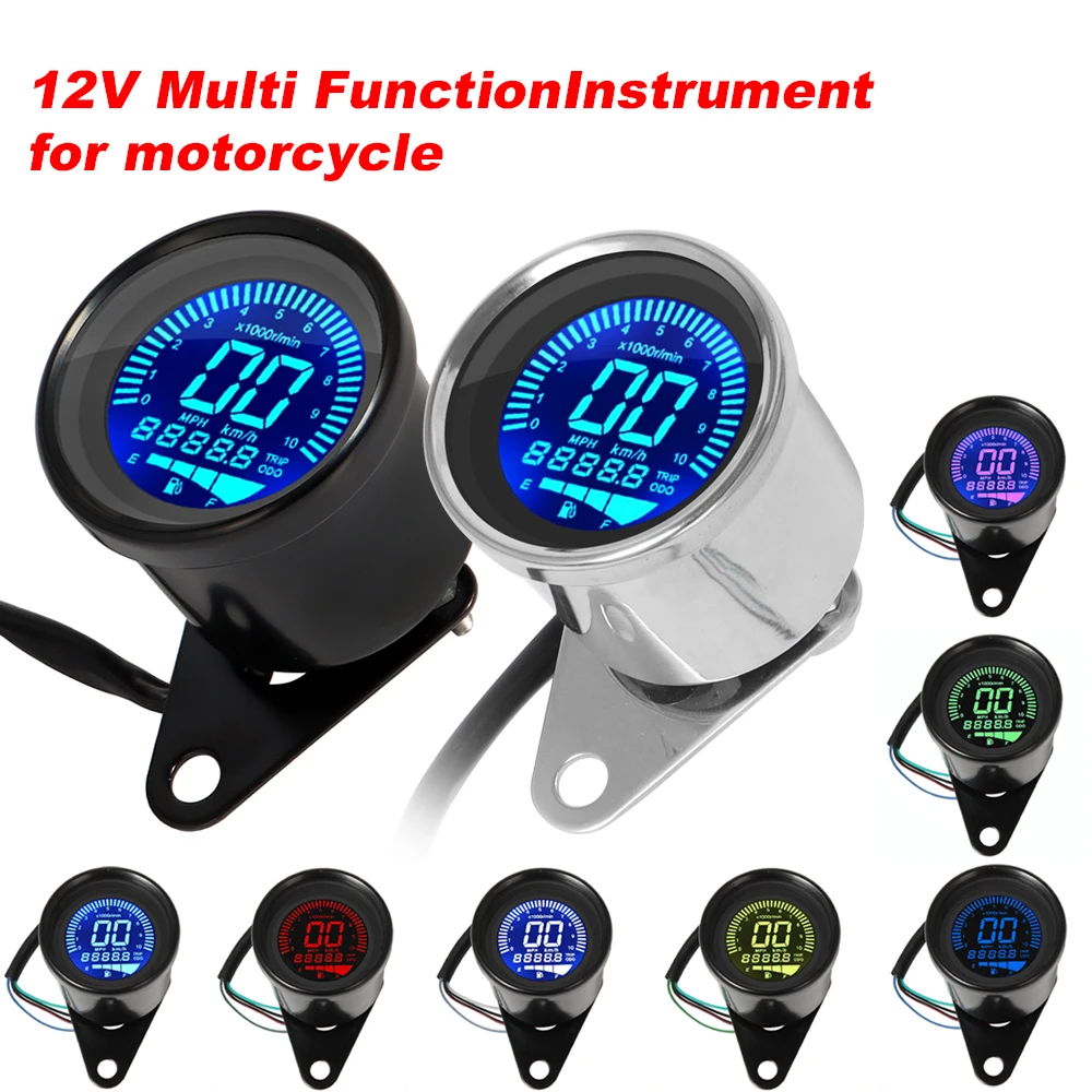 Universal Digital Motorcycle LCD Screen Speedometer Odometer Techometer ...
