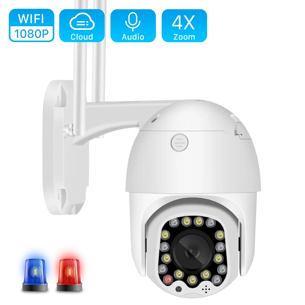 1080P Outdoor PTZ IP Camera With Siren Light Two Way Audio Wifi Camera ...