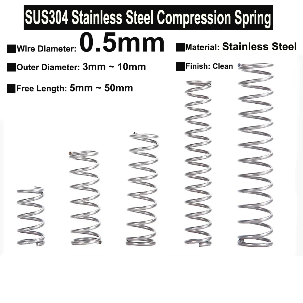 10pcs Wire Diameter 0.5mm Sus304 Stainless Steel Compression Spring Od ...
