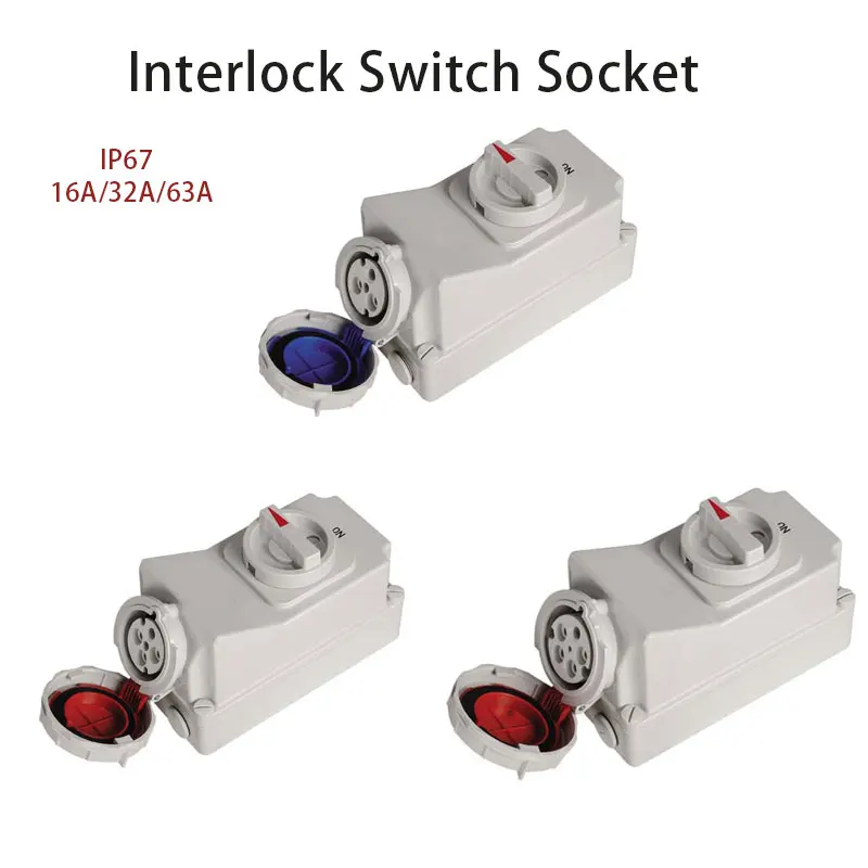 Industrial Socket 3 pole 4 pole 5 pole 16A 32A 63A ip67 Interlock ...