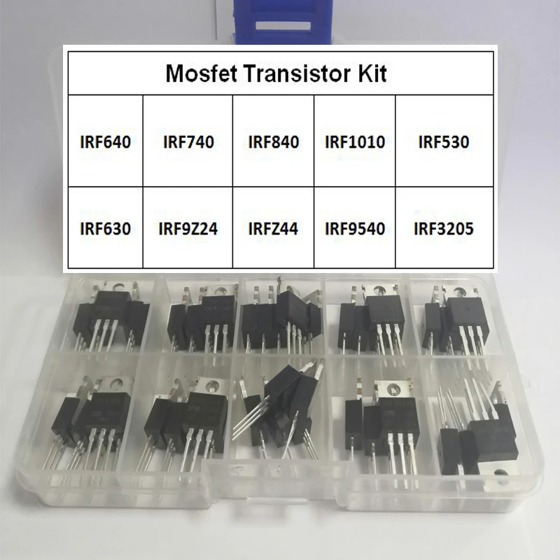 50Pcs-Box-10-Values-Field-Effect-Transistor-Kit-IRF3205-IRF640-IRF740 ...