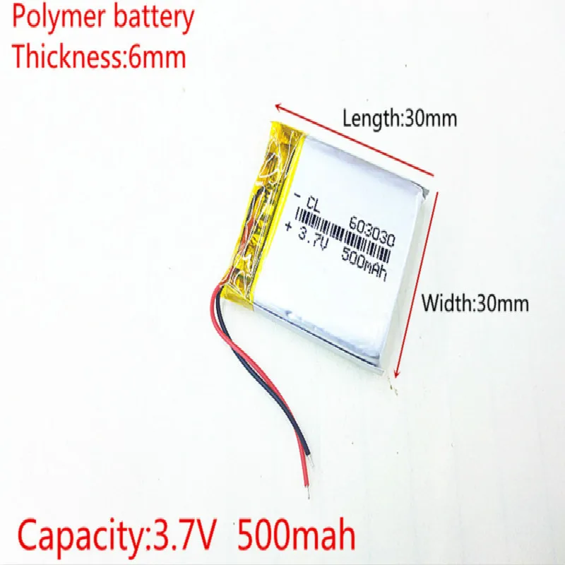 3.7v 500mah 603030 Lithium Polymer Lipo Rechargeable Battery For Mp3 ...