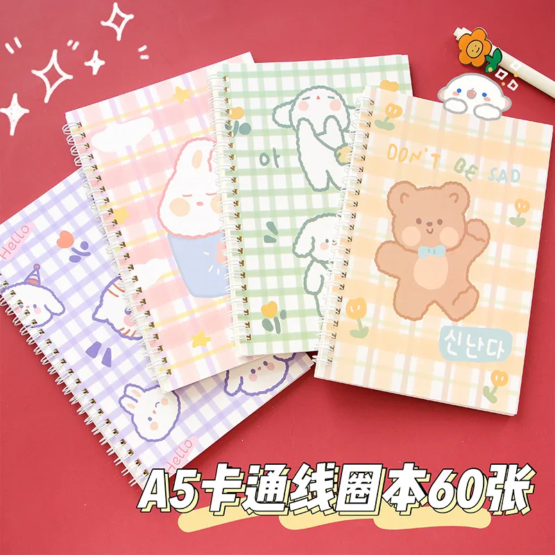 Cute Cartoon A5 Spiral Notebook 60sheets Kawaii Bunny Bear Daily Weekly ...