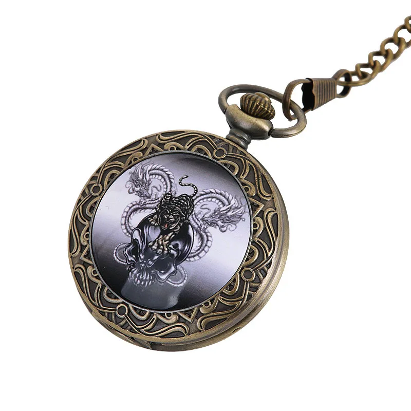 9087Ceramic-Tiger-Tiger-Vintage-Pocket-Watch-Thick-Chain-Large-Double ...