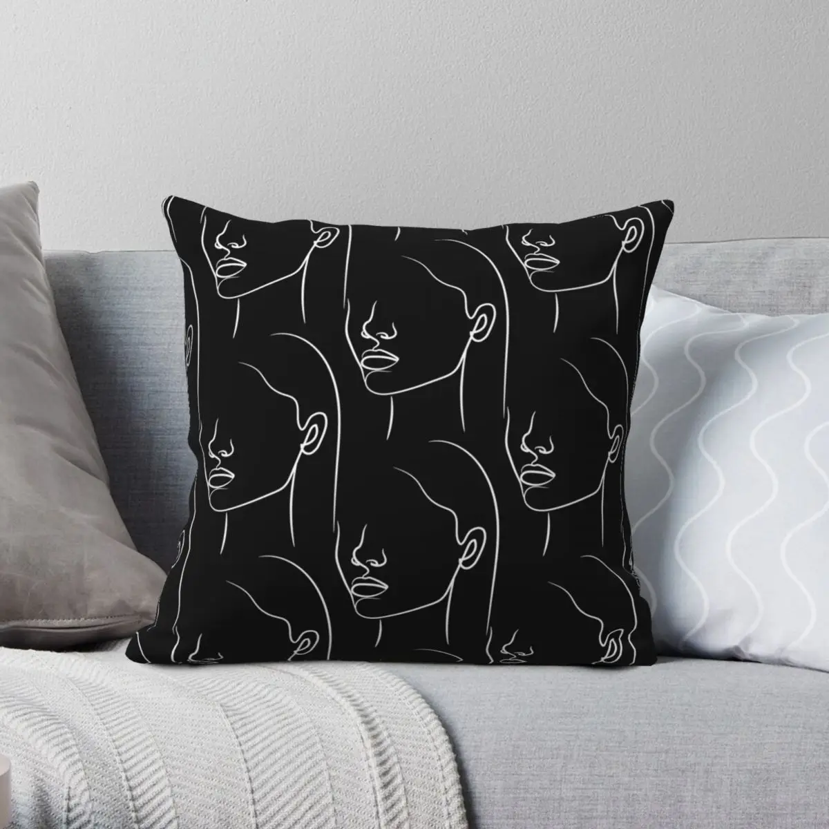 Girl-Face-Line-Art-Square-Pillowcase-Polyester-Linen-Velvet-Printed-Zip ...