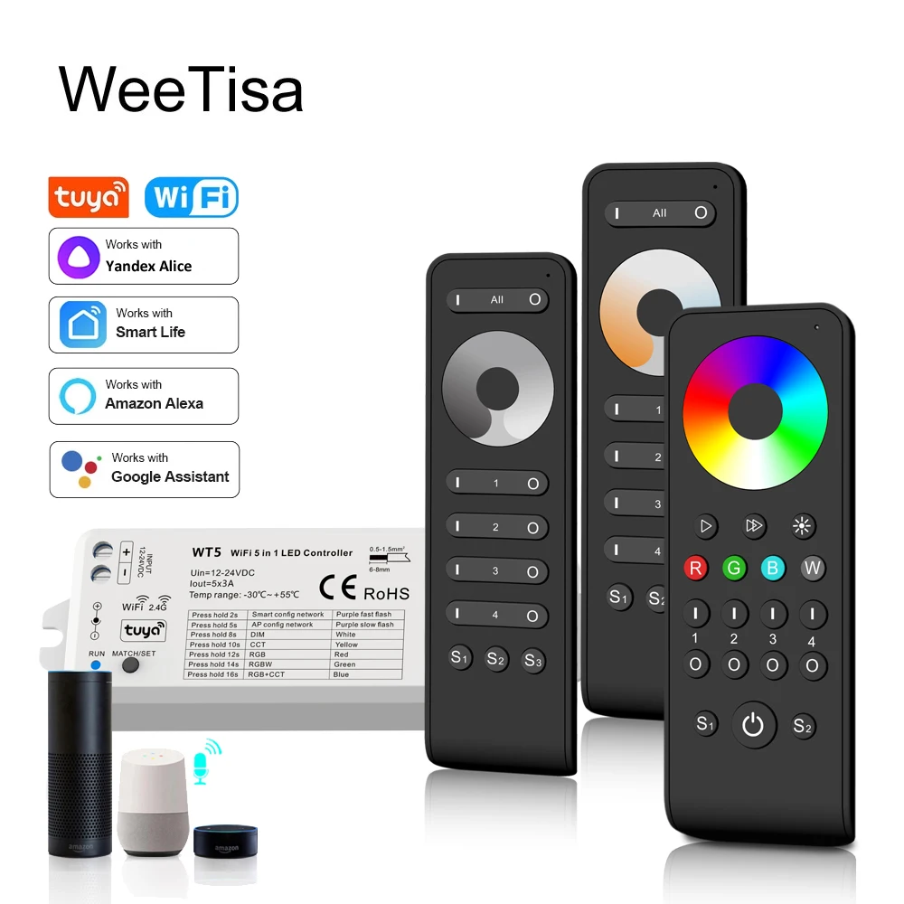 RGBCCT Controller WIFI 12V DC 24V Tuya Smart Life 2.4G RF Wireless ...