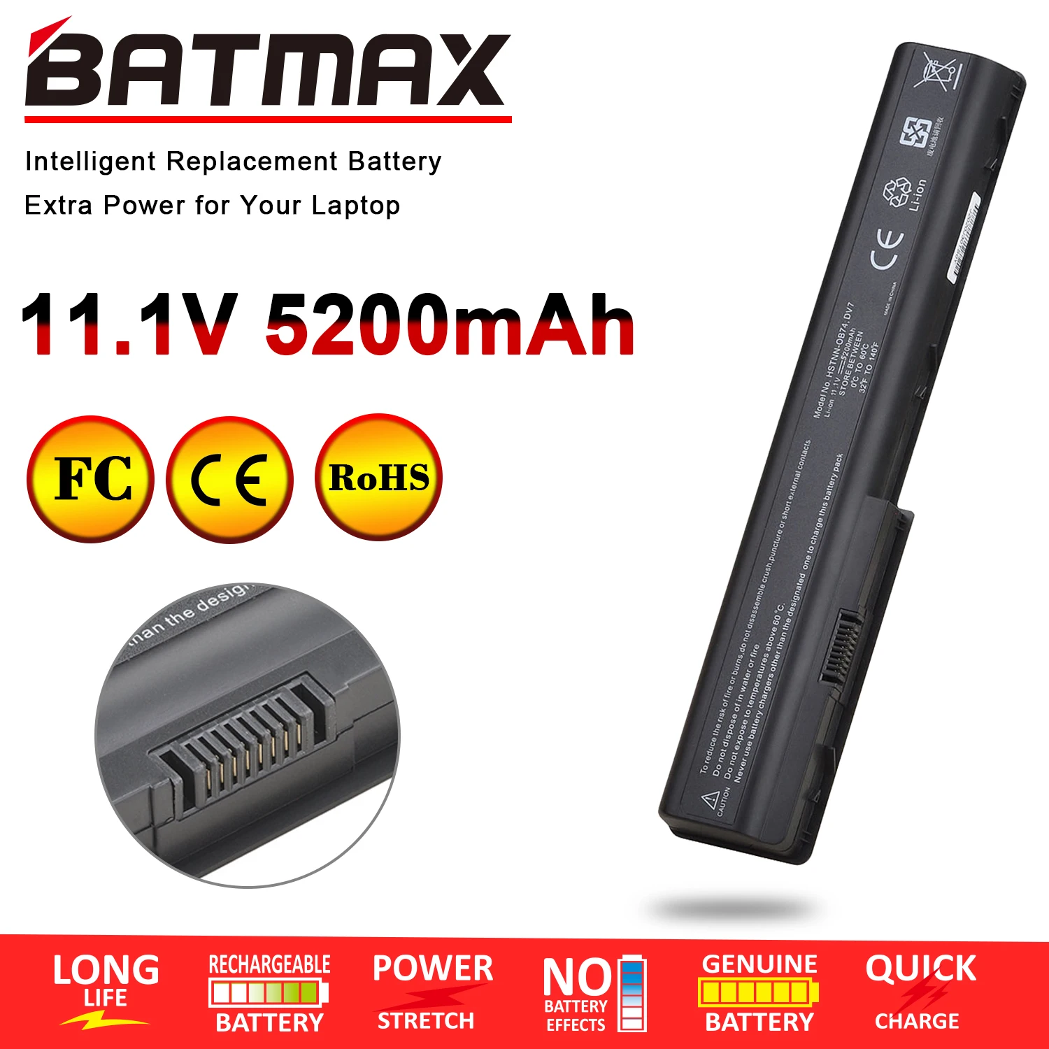 New 8 Cells 14.4V 5200mAh 480385-001 HSTNN-IB75 Battery for HP Pavilion ...