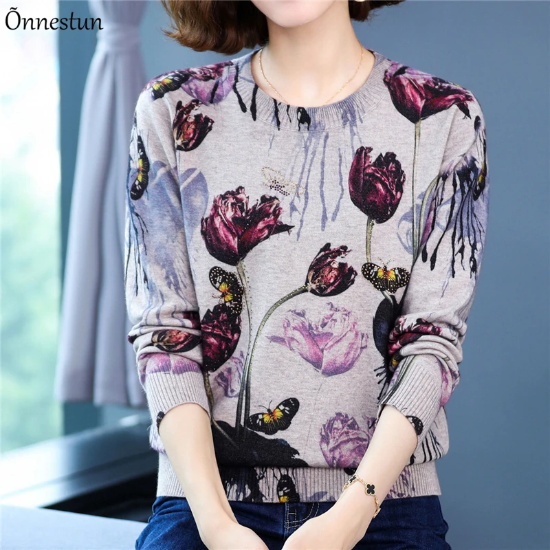Chinese-Style-Print-Sweater-Women-Autumn-Winter-Soft-O-Neck-Pullover ...