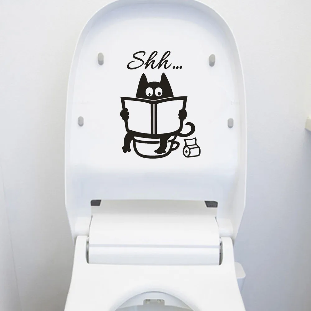 Cute-Cartoon-Cat-Shh-Toilet-Stickers-Diy-Bathroom-Door-Toilet-Seat ...