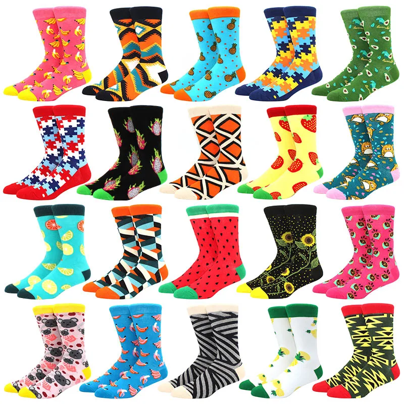 Men Cartoon Sock Anime Funny Happy Personality Fruit rhombus Crew Socks ...