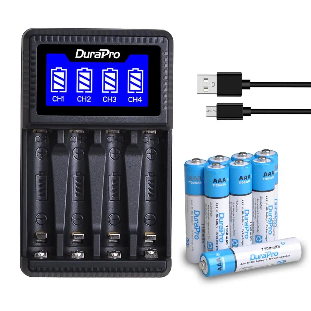 Durapro Aa Aaa Ni-mh Rechargeable Battery Bateria + 4 Slots Charger Set ...