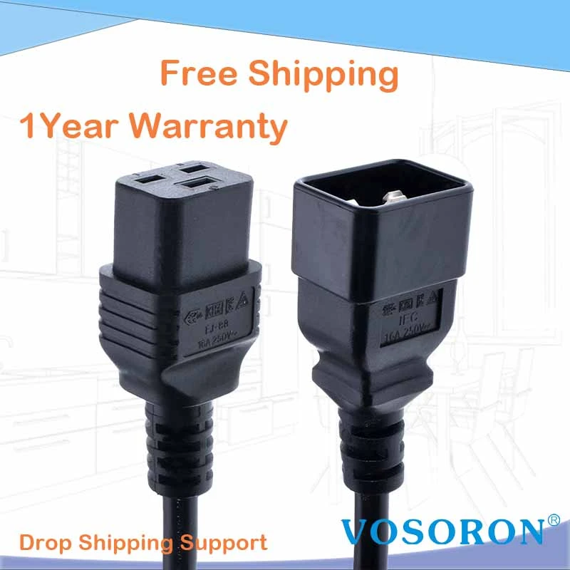 C19-c20 Power Cord 16a 250v 3*2.5mm High Quality C20 Male Plug To C19 ...