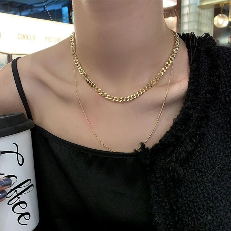 XIYANIKE Silver Color Double layer Thick Thin Chain Necklace Female INS ...