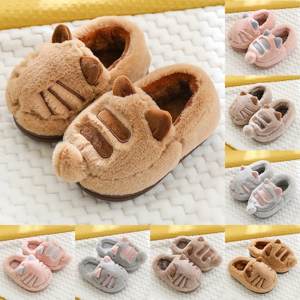 Children Kids Baby Girls Boys Toddler Slippers Cute Indoor Cat Flock ...