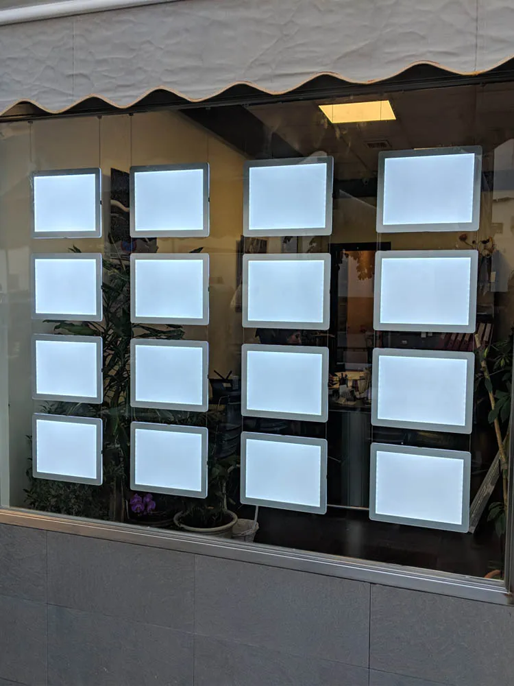 A4 Wire Cable Suspended Backlit Window Displays Led Lightbox For Estate ...