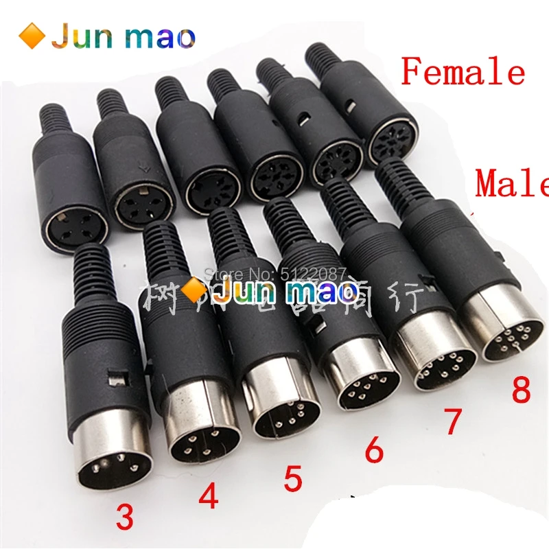 1Pcs-Male-Female-DIN-Plug-Socket-Connector-3-4-5-6-7-8-PIN-Chassis ...