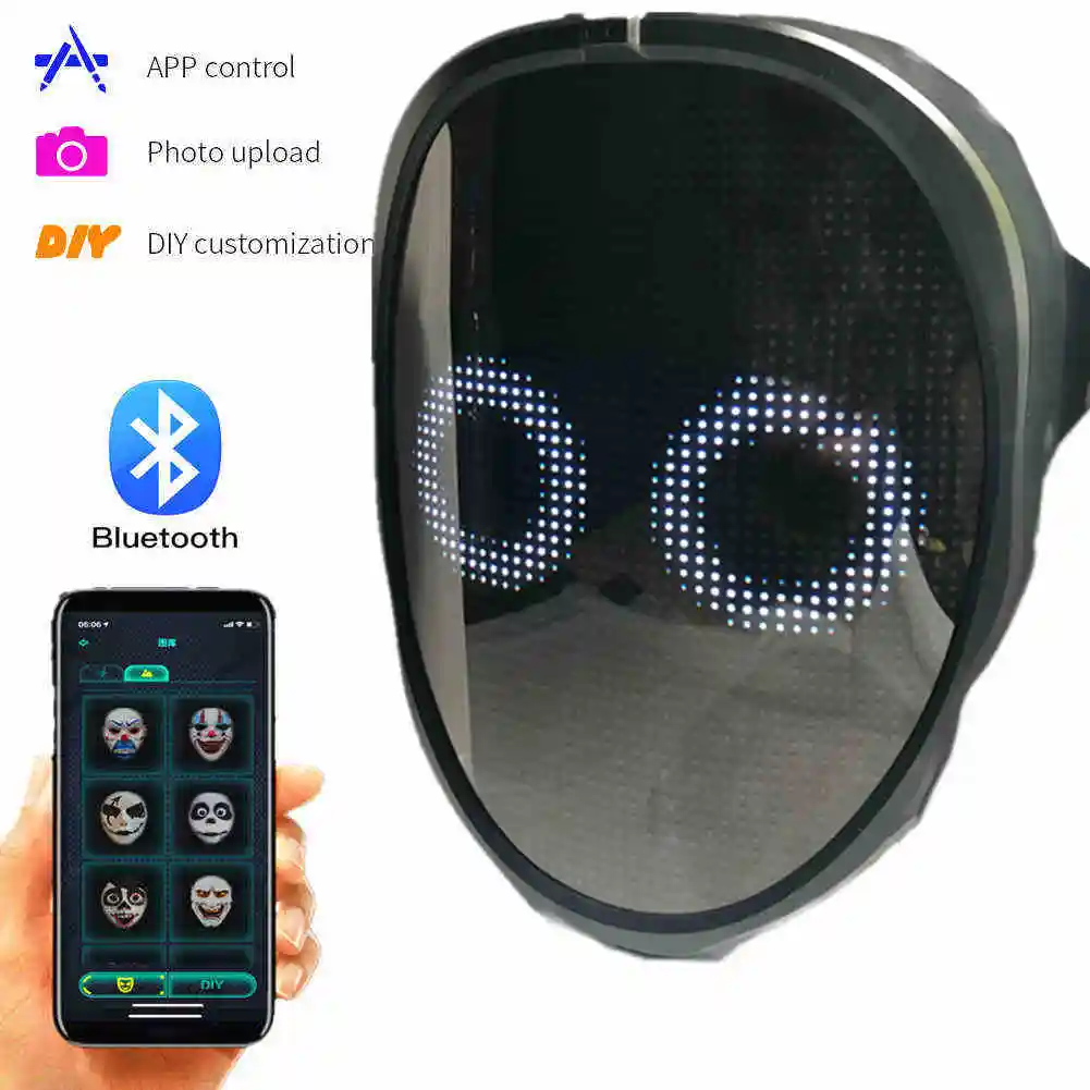 Bluetooth Rgb Light Up Led Mask Diy Picture Animation Text Halloween ...