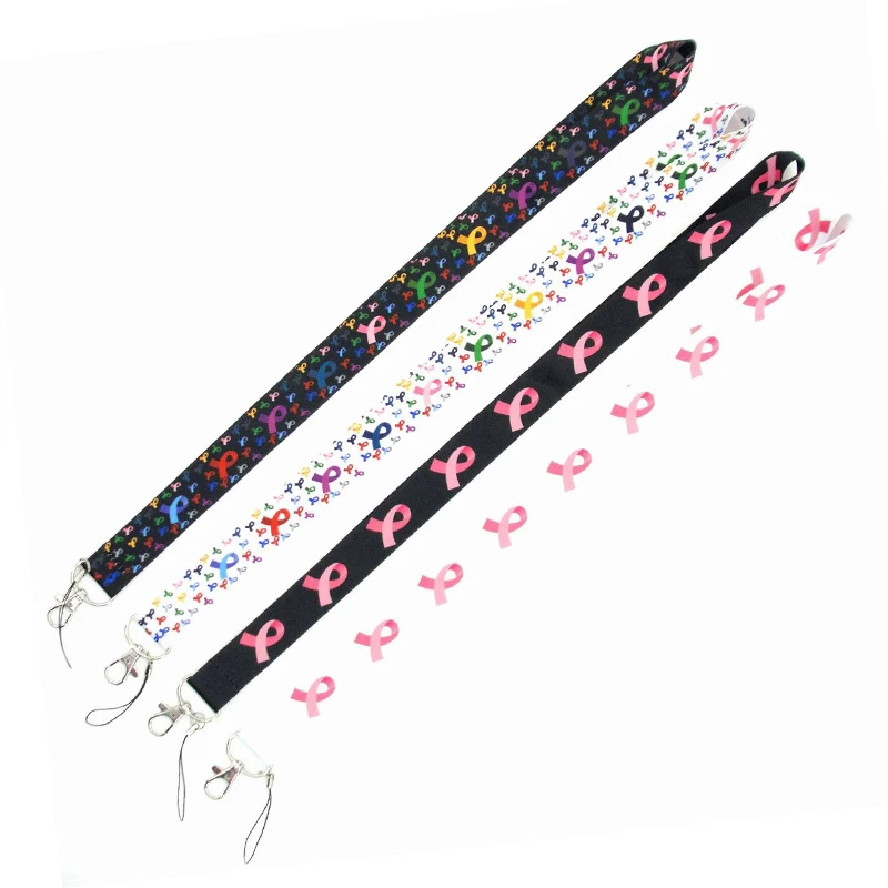 Colorful Ribbon Breast Cancer Awareness Lanyards Keychain Mobile Phone ...