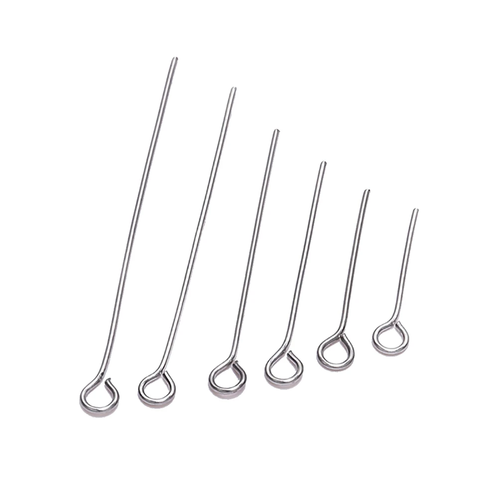 100pcs 20 25 30 35 40 45 50 Mm Stainless Steel Eye Pins Findings Eye ...