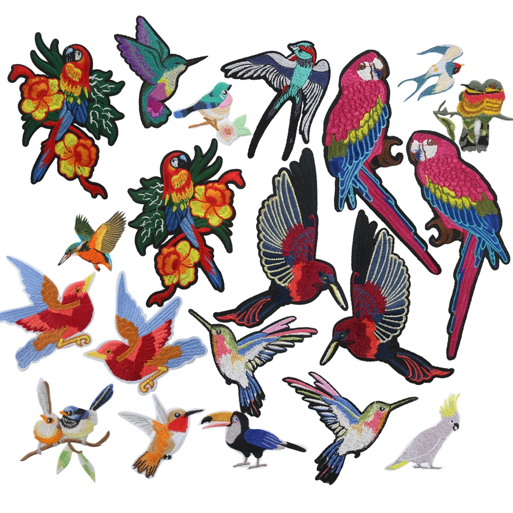 Flower Parrot Bird Magpie Patch Embroidery Badge Iron On Diy Sewing ...
