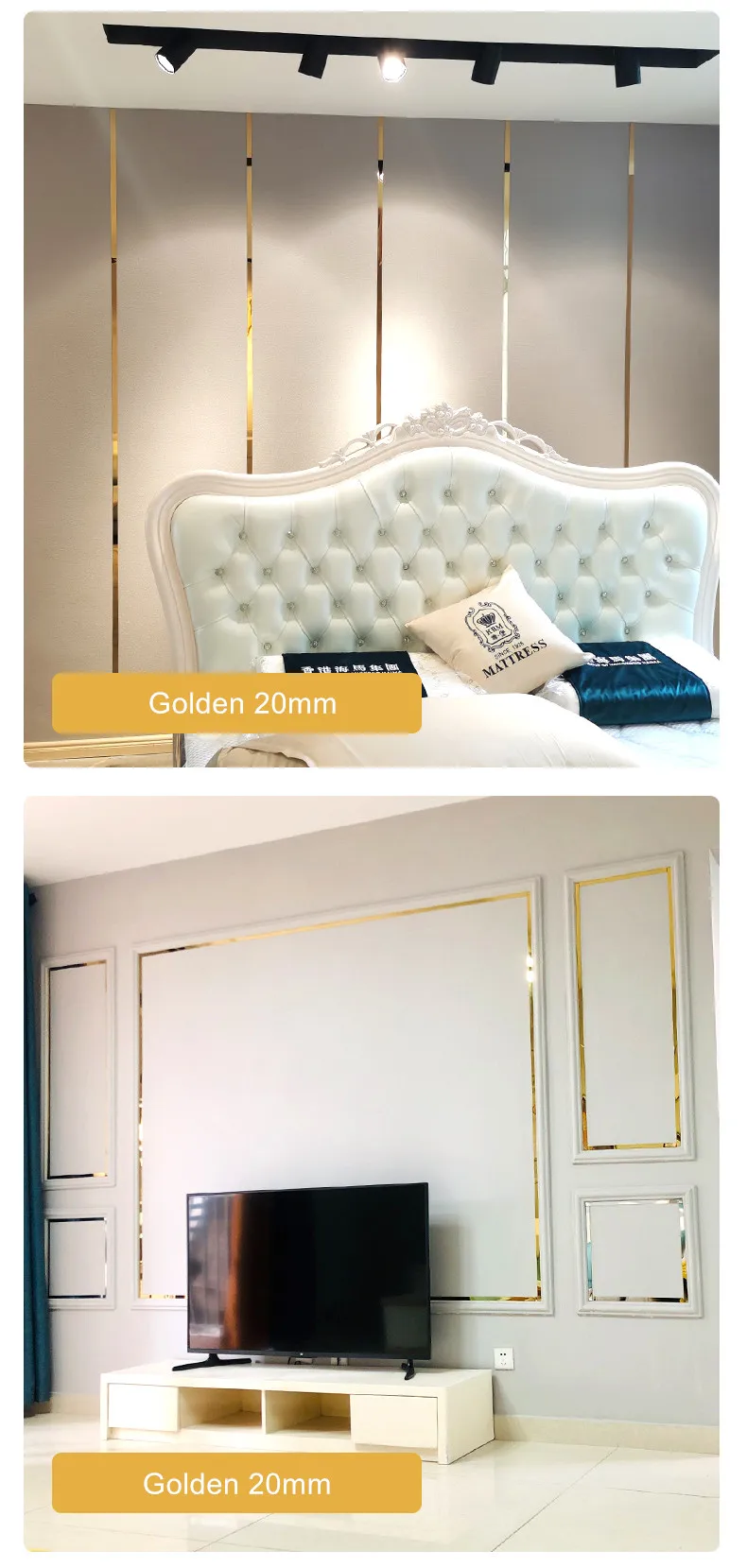 244cm Self-adhesive Gold Background Wall Edge Strip Frame Decorative ...