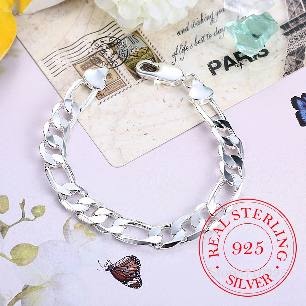 남성용 순수 925 실버 팔찌 10mm 피가로 체인 팔찌 & 팔찌 Pulseira 팔찌 파인 쥬얼리 액세서리 비쥬|팔찌 & 뱅글| - AliExpress