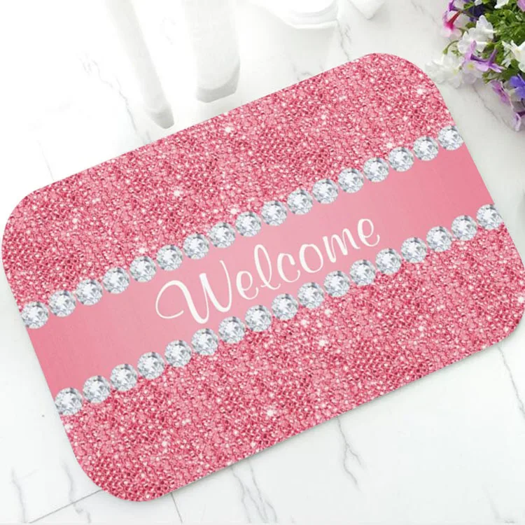 Trendy Faux Pink Sequins And Diamonds Doormat Chic Girly Welcome Floor ...
