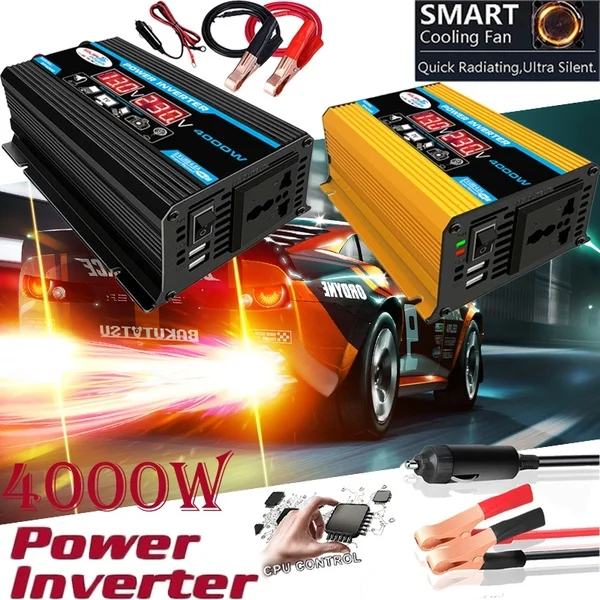 Inversor de energía Solar de 4000W para coche, adaptador con pantalla LED USB Dual de 12V a 220V ...