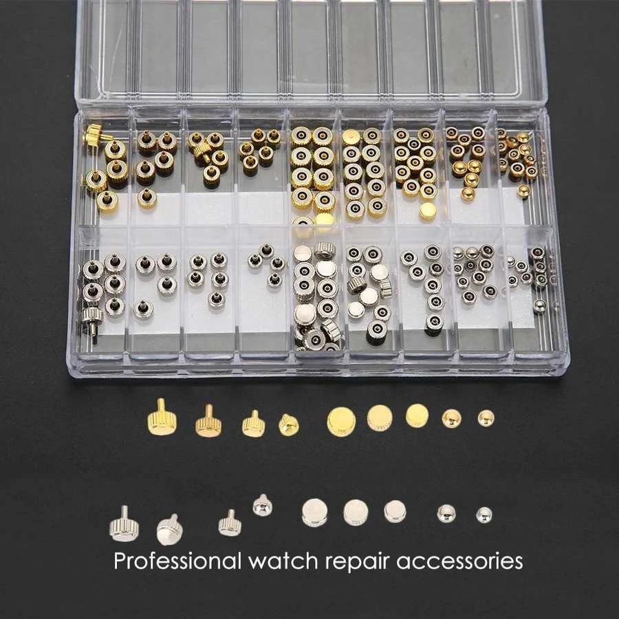 140Pcs/box Watch Waterproof Crown Parts Replacement Assorted Gold ...