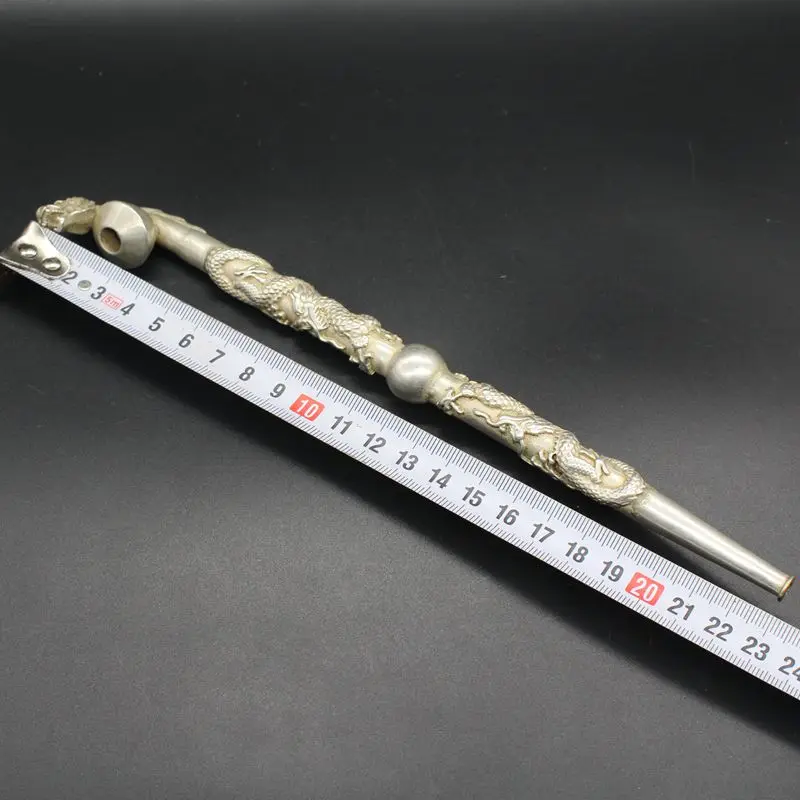 Chinese Tibetan Silver Copper Dragon Old-Fashioned Smoking Pipe ...