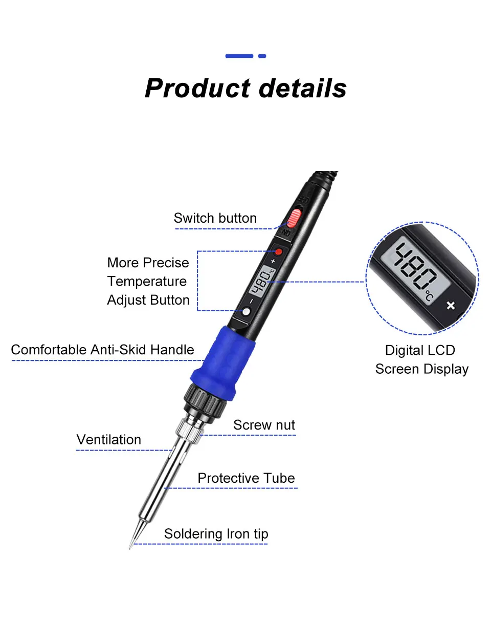Poste a souder,fer à souder électrique à température réglable,220V 80W,outils de soudage- Black ...