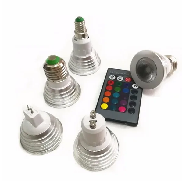 Foco Led RGB de 3W B22, E27, E14, GU10, GU5.3, MR16, lámpara RBG de 16 colores con mando a ...