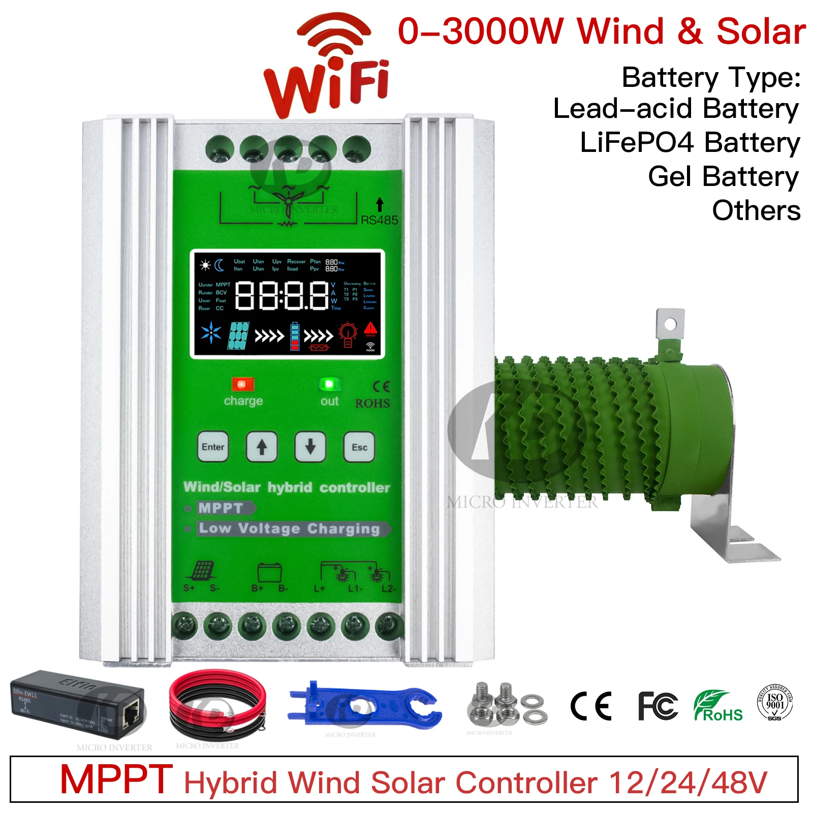 JNGE 300W 3000W Hybrid MPPT Wind and Solar Controller 12V 24V 48V Dump ...