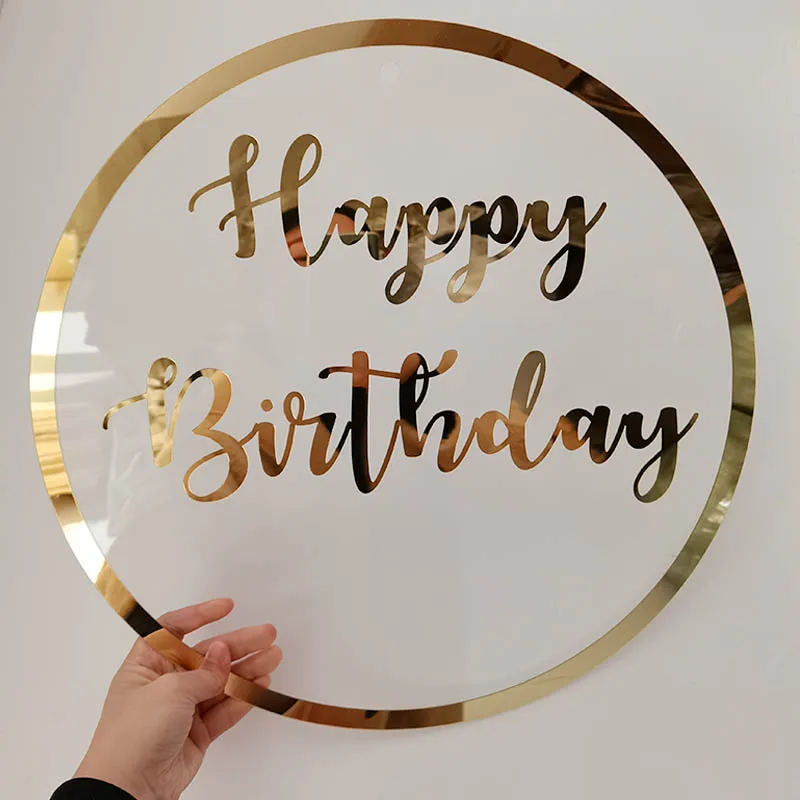 Personalized Happy Birthday Mirror Gold Circle Sign Photo Props, Custom ...